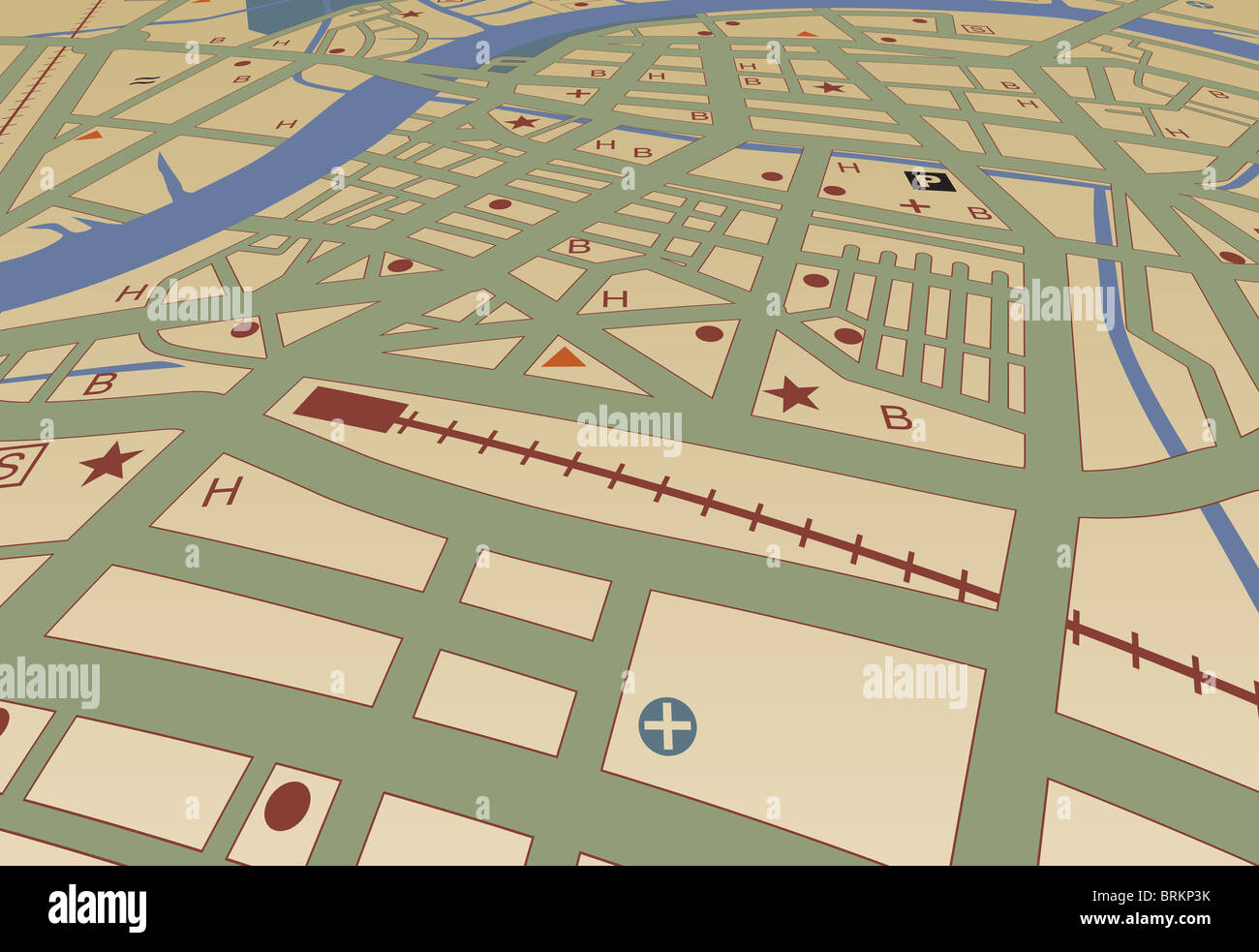 Illustrated street-map of a generic city with no names Stock Photo - Alamy