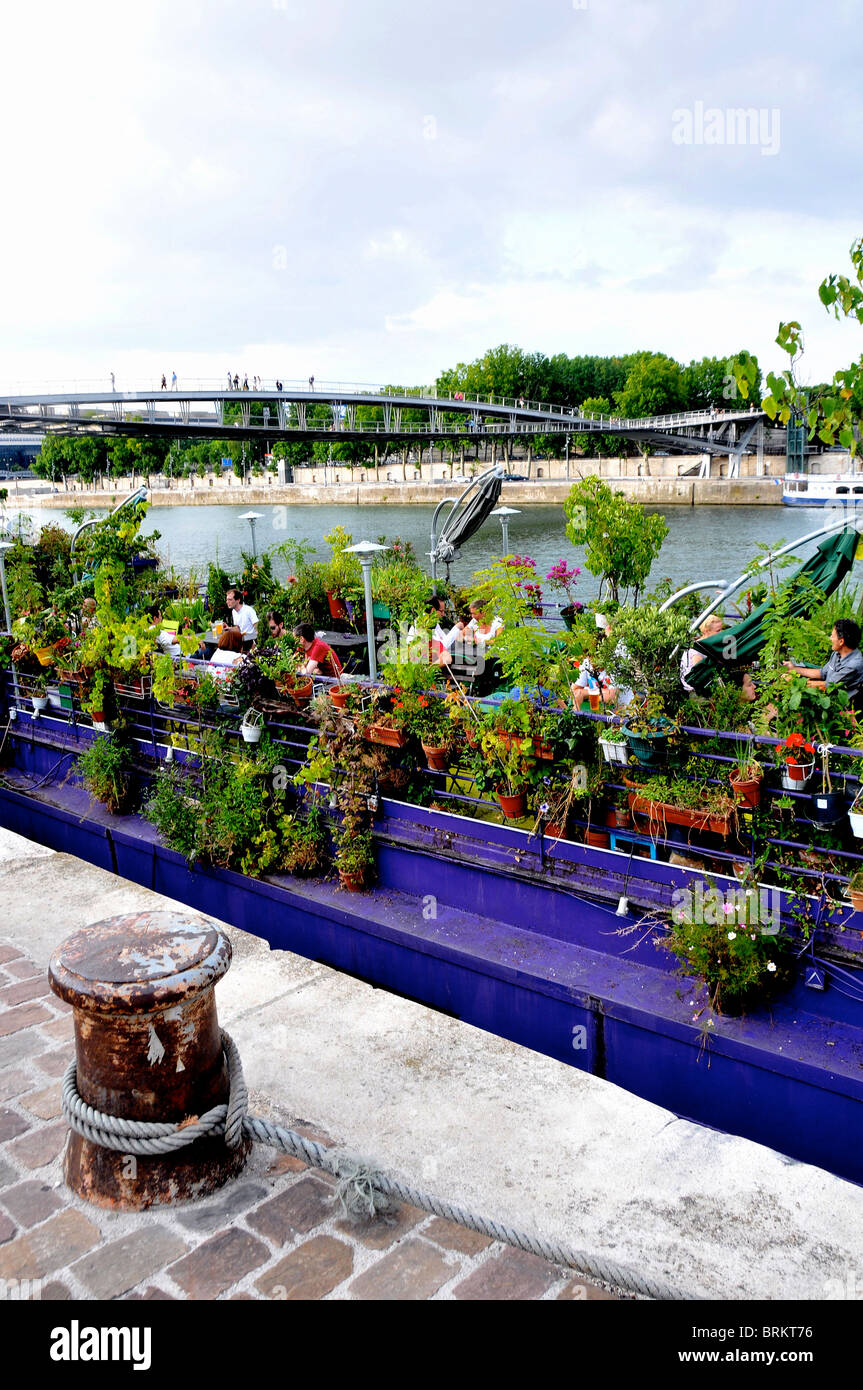 barge, bar cafe on Seine river, Paris, France Stock Photo - Alamy