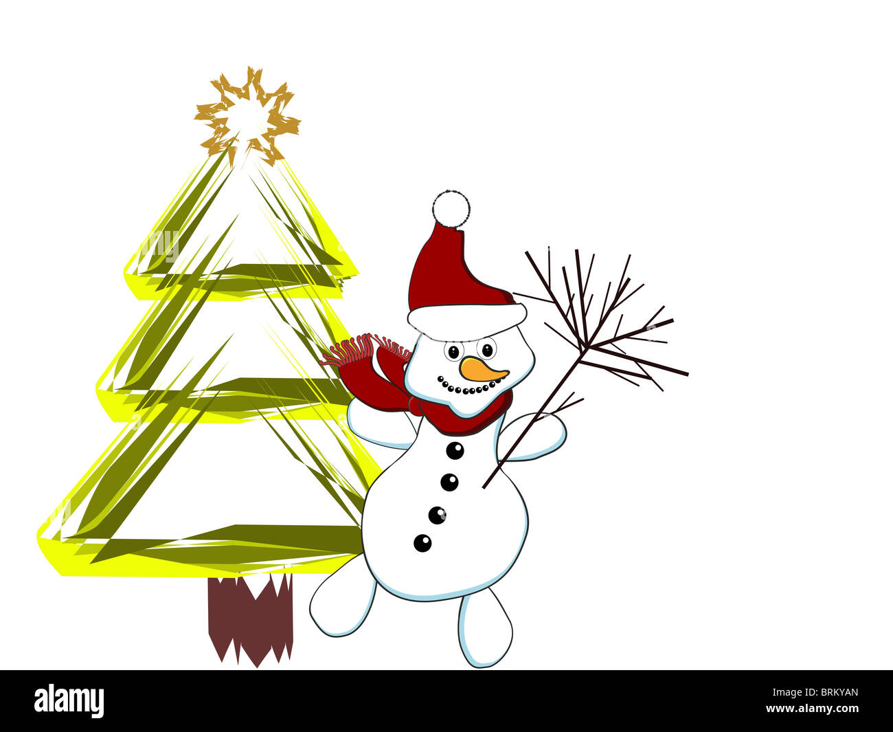 Snowman and christmas tree Stock Photo - Alamy