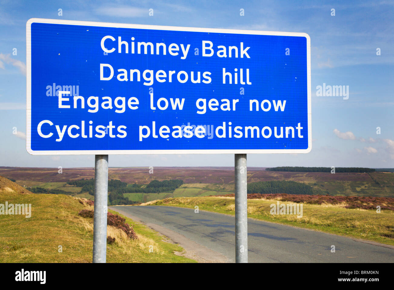 Chimney Bank Dangerous Hill Sign North Yorkshire England Stock Photo ...