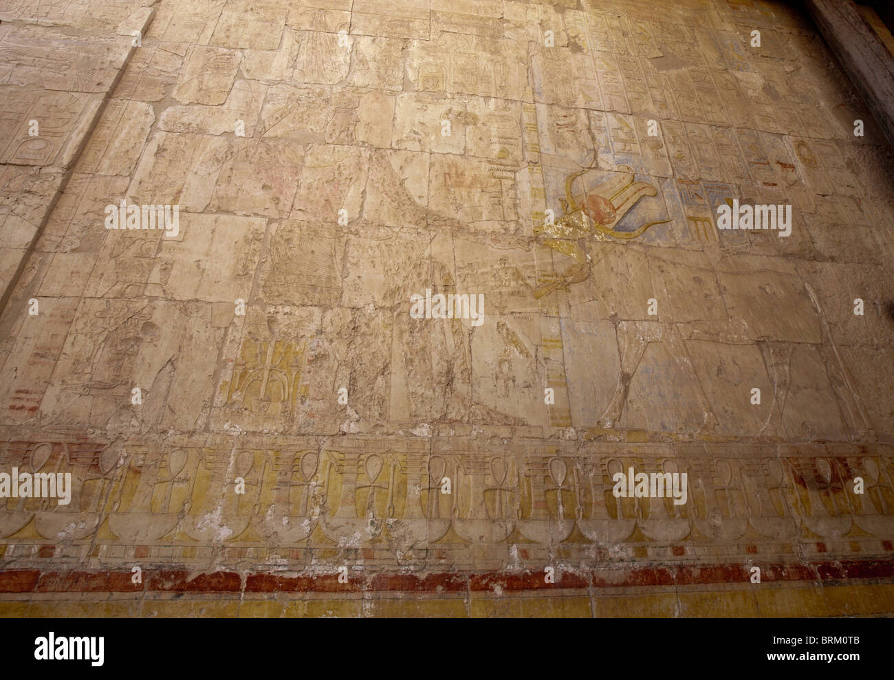 ancient Egyptian bas-reliefs on the wall of Hatshepsut Temple, Egypt ...