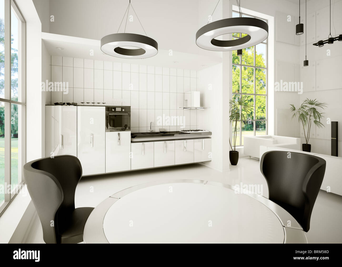 Interior of modern white kitchen 3d render Stock Photo - Alamy