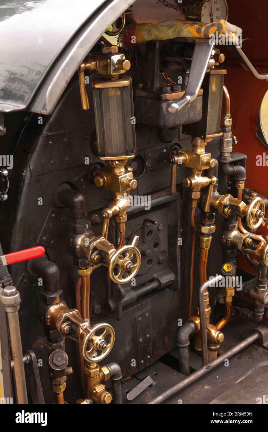 A close up of a steam trains brass valves and workings Stock Photo - Alamy