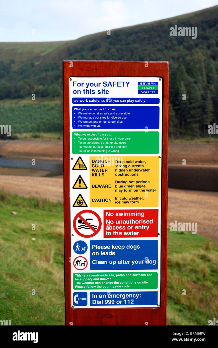 safety sign around howden dam in the derwent valley derbyshire england ...
