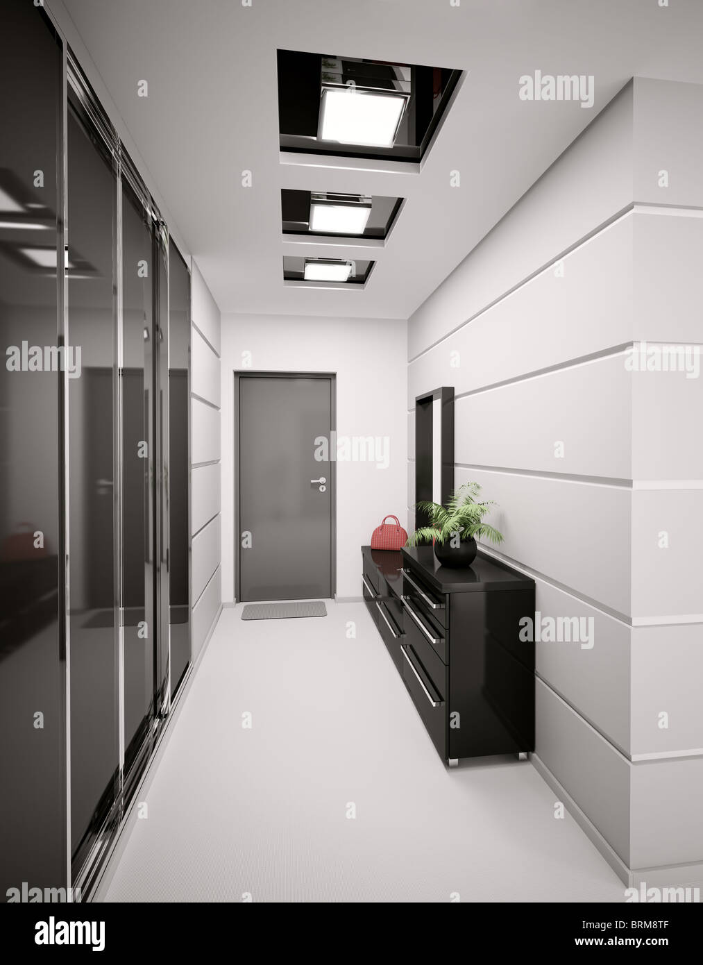 Interior of modern entrance hall in apartment 3d render Stock Photo - Alamy