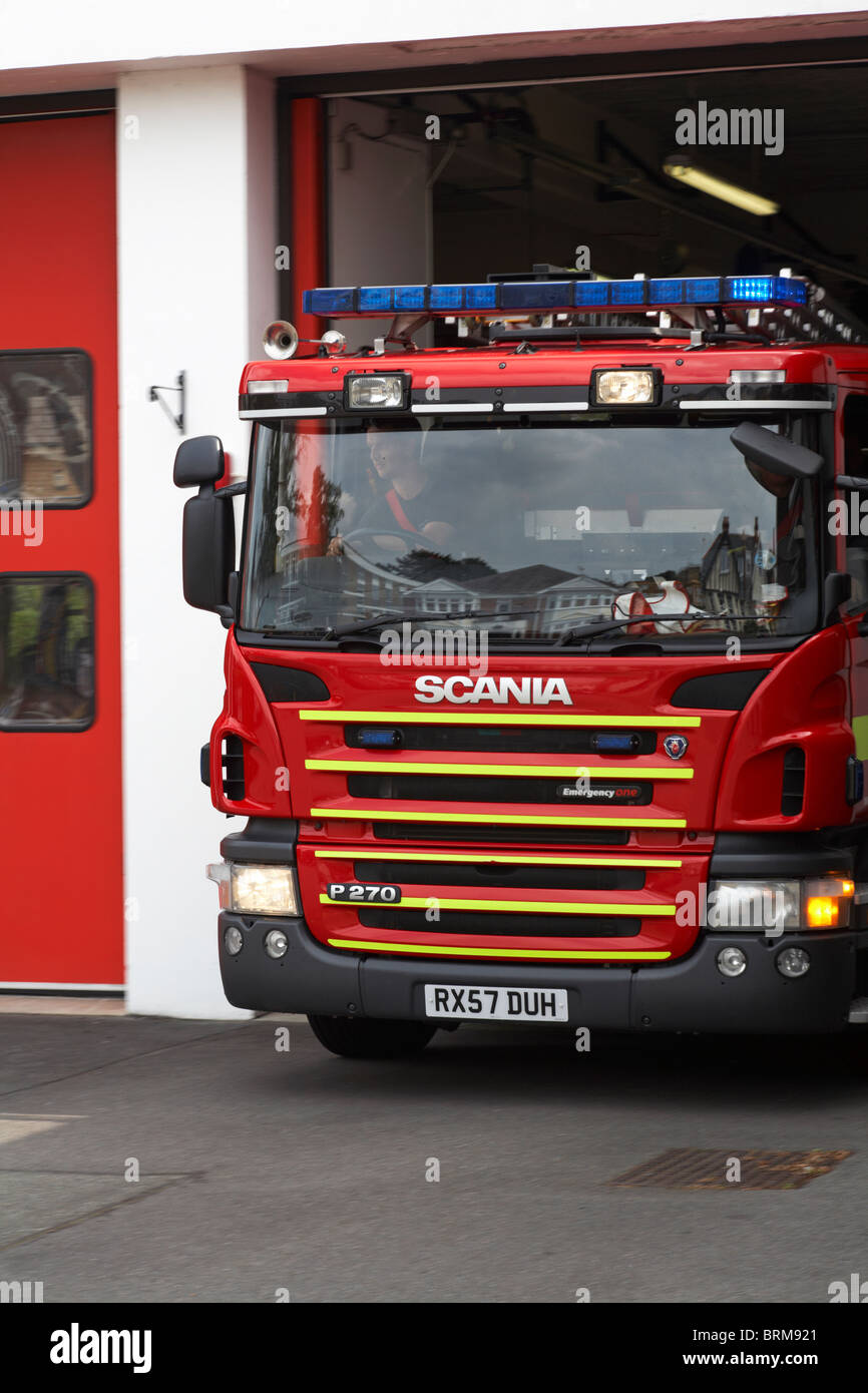 Dorset Fire and Rescue Services responding to an emergency call blue ...