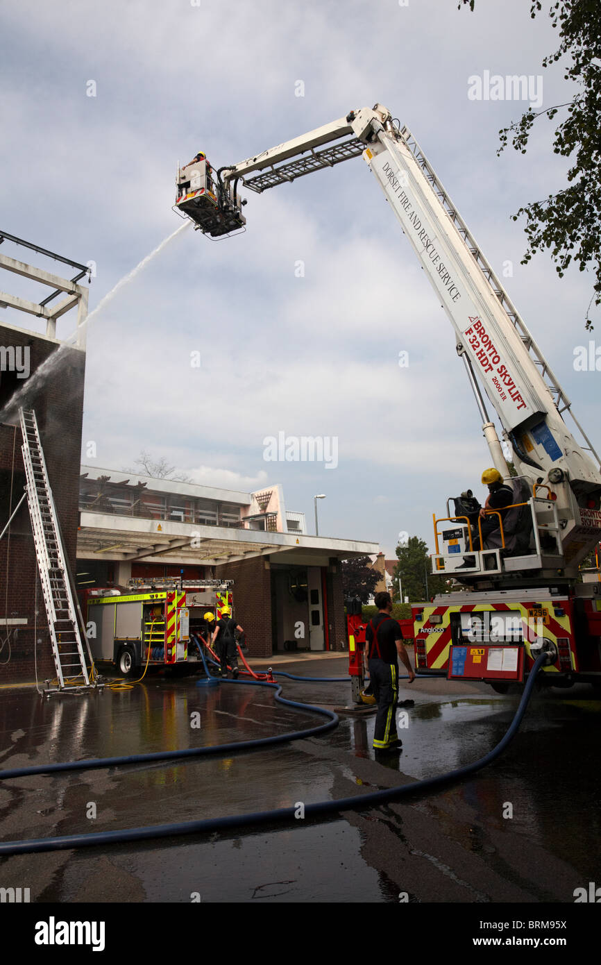 Dorset Fire and Rescue Service operating Bronto Skylift to blast water ...