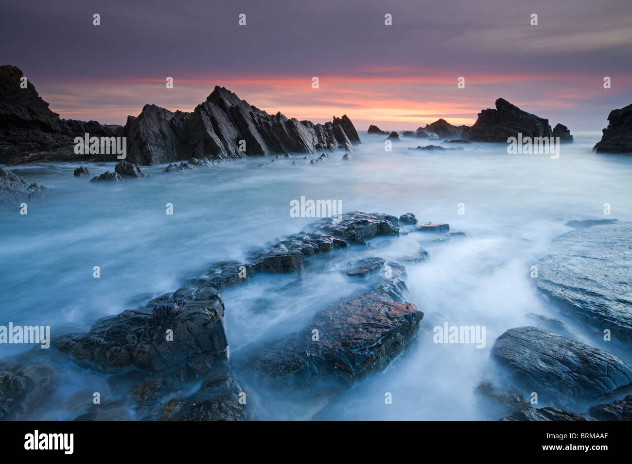 Rocky shores of Hartland Quay in North Devon, England. Spring (April ...