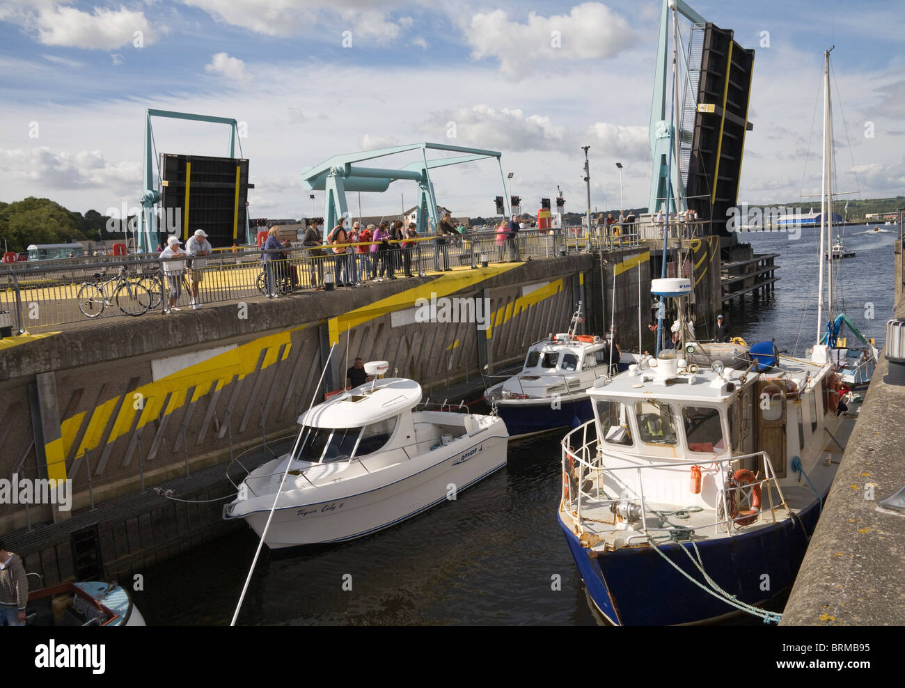 Cardiff Bay Glamorgan South Wales UK Leisure craft in one of the locks ...