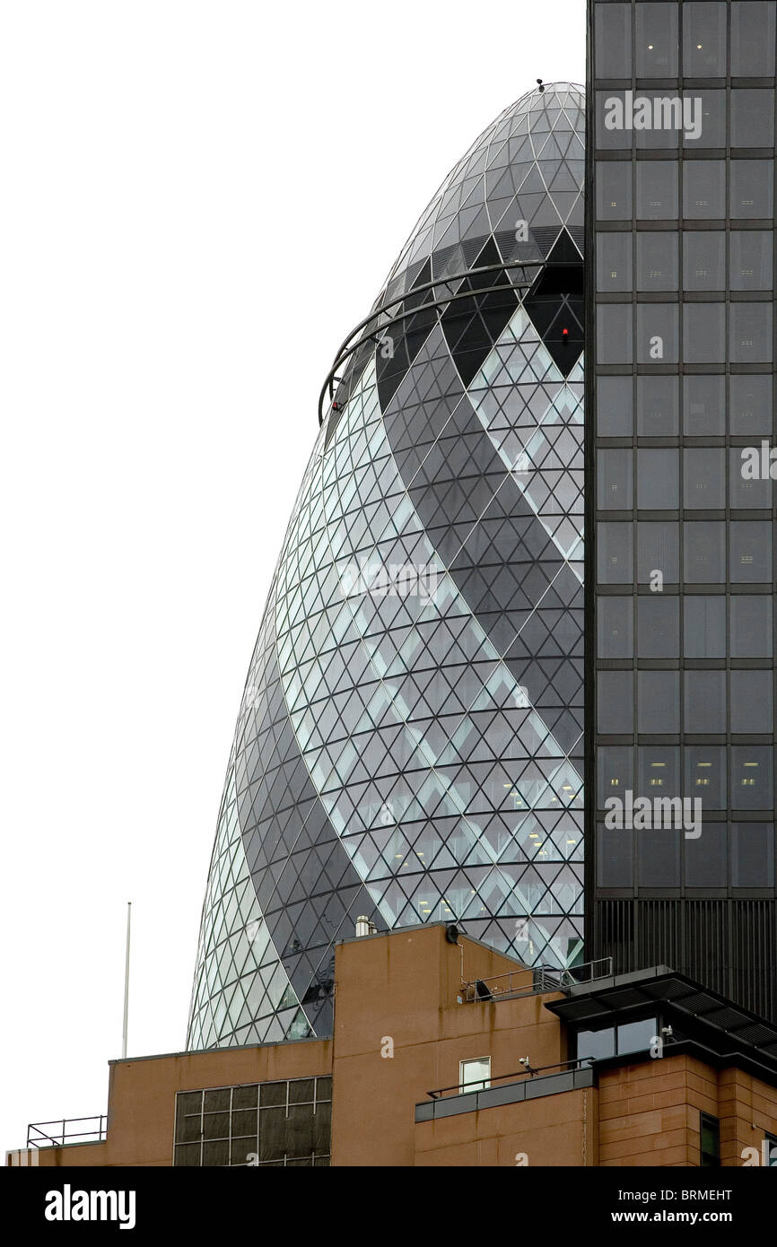 Close-up of the partially-hidden Gherkin in the City of London Stock ...
