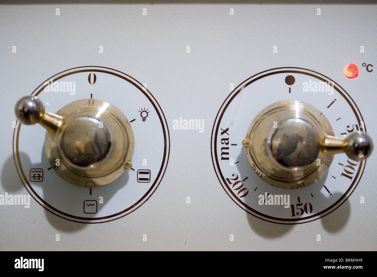 White oven thermostat and cooking zone selector Stock Photo - Alamy