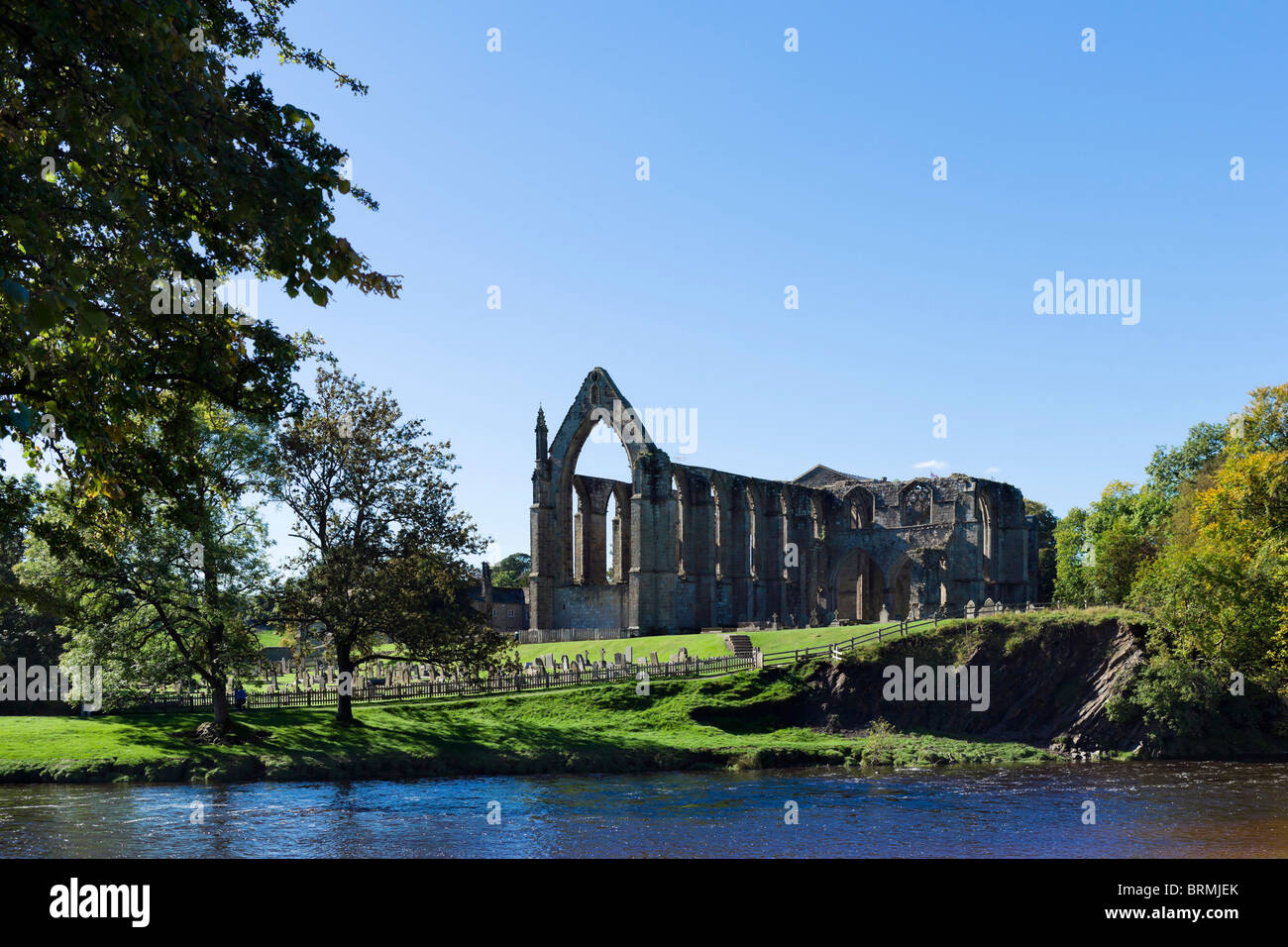 Bolton Priory viewed from over the River Wharfe, Bolton Abbey ...
