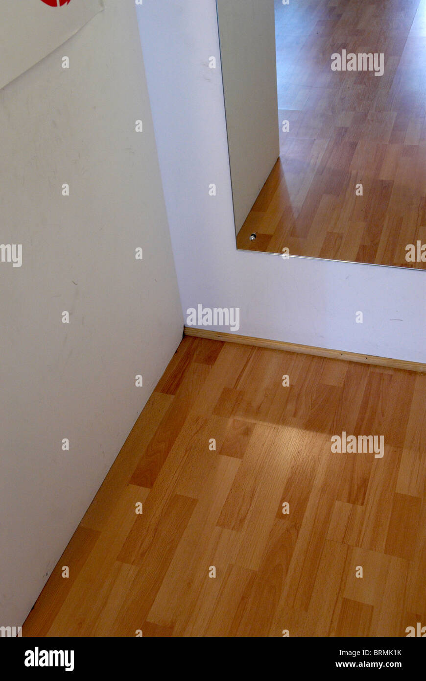 modern flooring in the corner of a changing room with mirror on wall ...