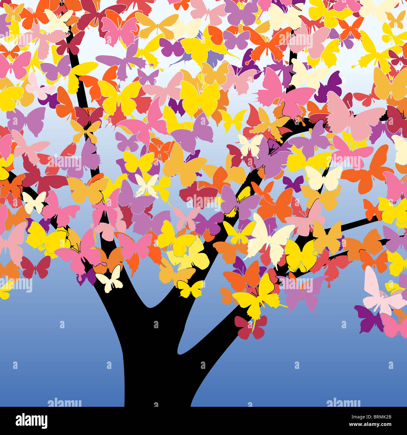 Illustration of a tree with butterfly leaves Stock Photo - Alamy