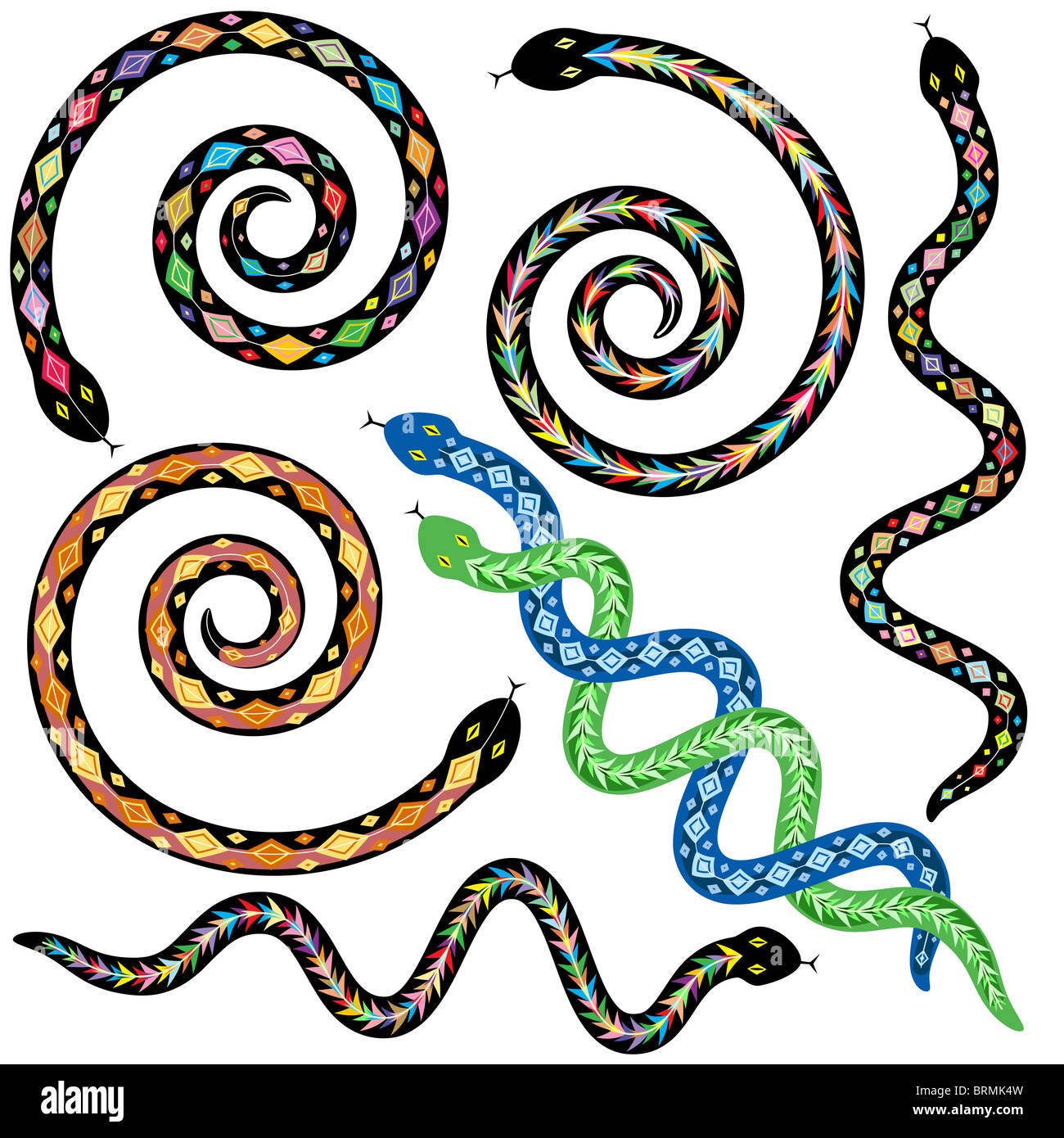 Set of colorful illustrated snake designs Stock Photo - Alamy