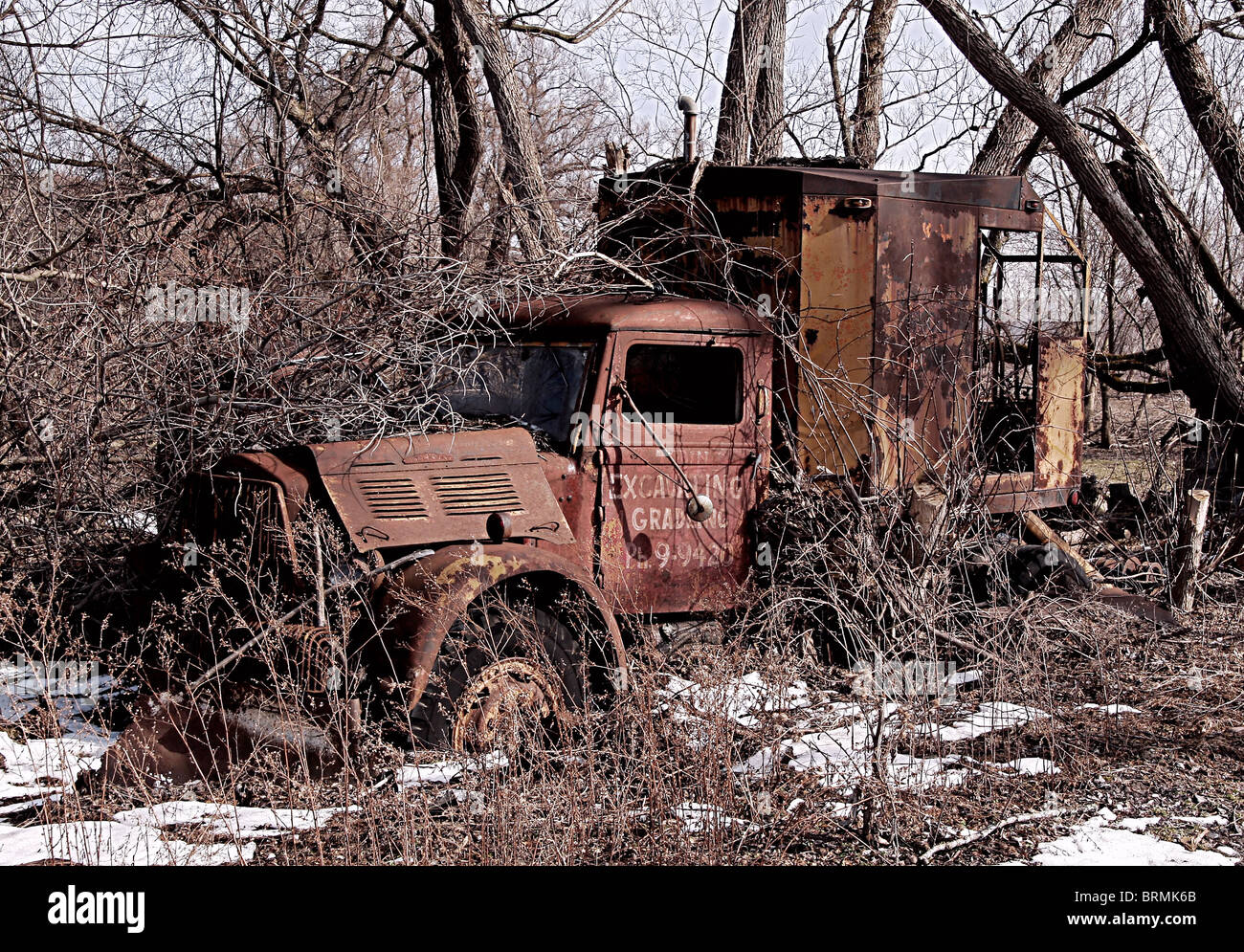 old rusty delivery truck buried in the overgrown weeds Stock Photo - Alamy