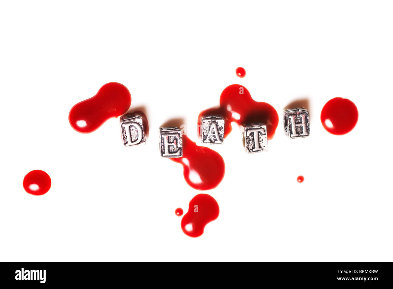 metal word death in drops of blood closeup Stock Photo - Alamy