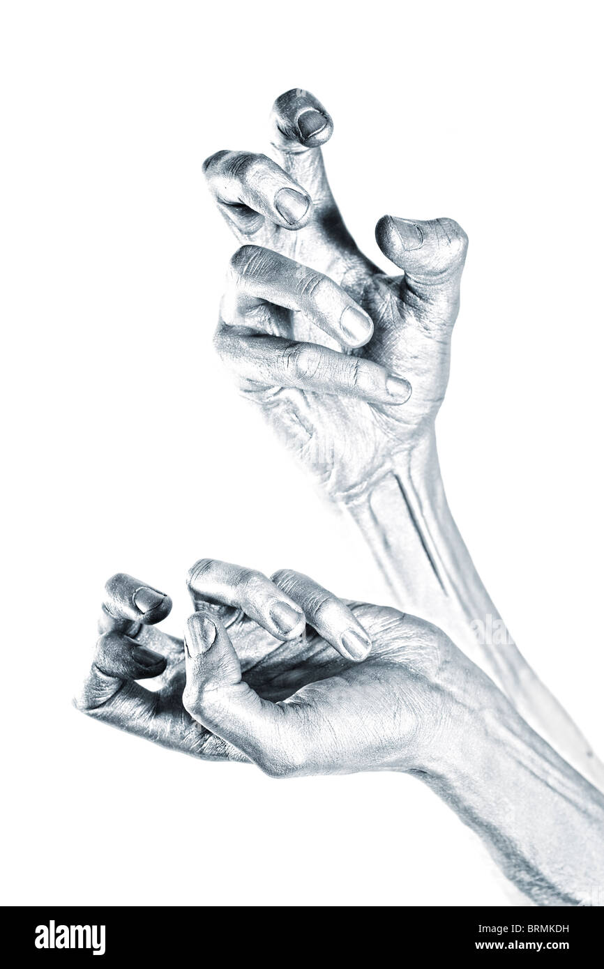 beautiful men metal hands with long fingers on white background Stock ...