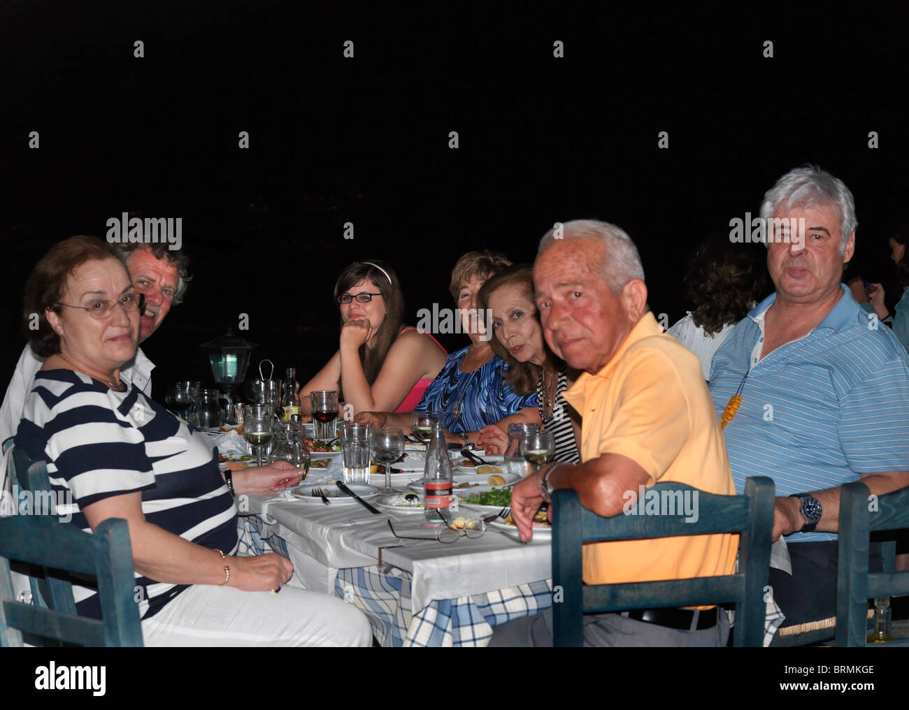 Family and Friends in a Restaurant at Night Samos Greece Stock Photo ...
