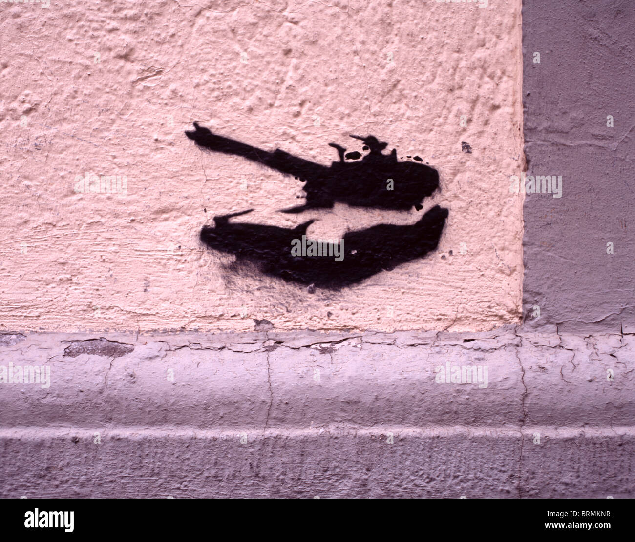 Stencil showing a black tank on a wall in Munich, Germany Stock Photo ...