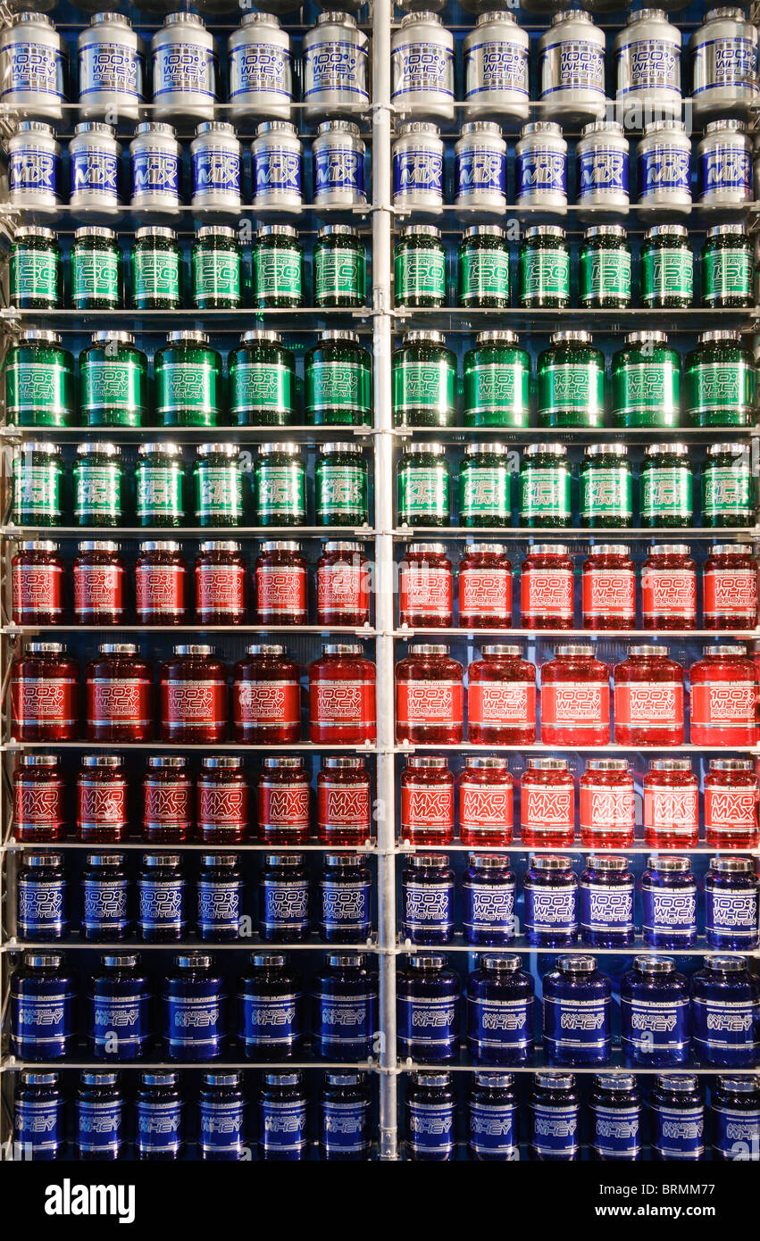 Protein products for muscle build-up on display at Fibo Trade Fair in ...