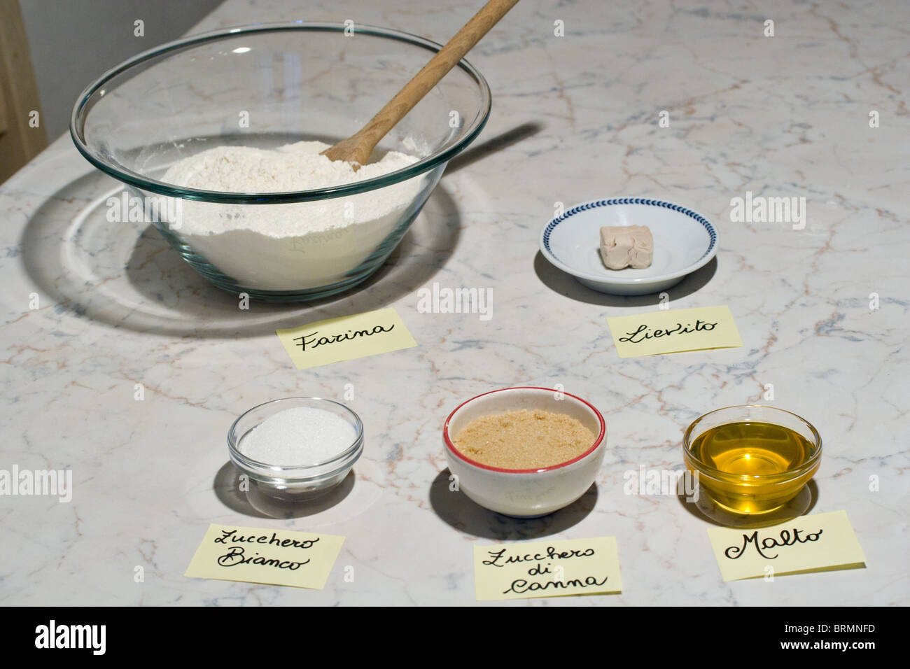 Ingredients for preparing homemade italian bread ( farina , lievito ...