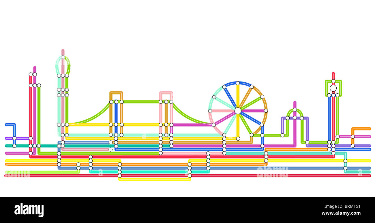 Abstract design of the London skyline in the style of an underground ...
