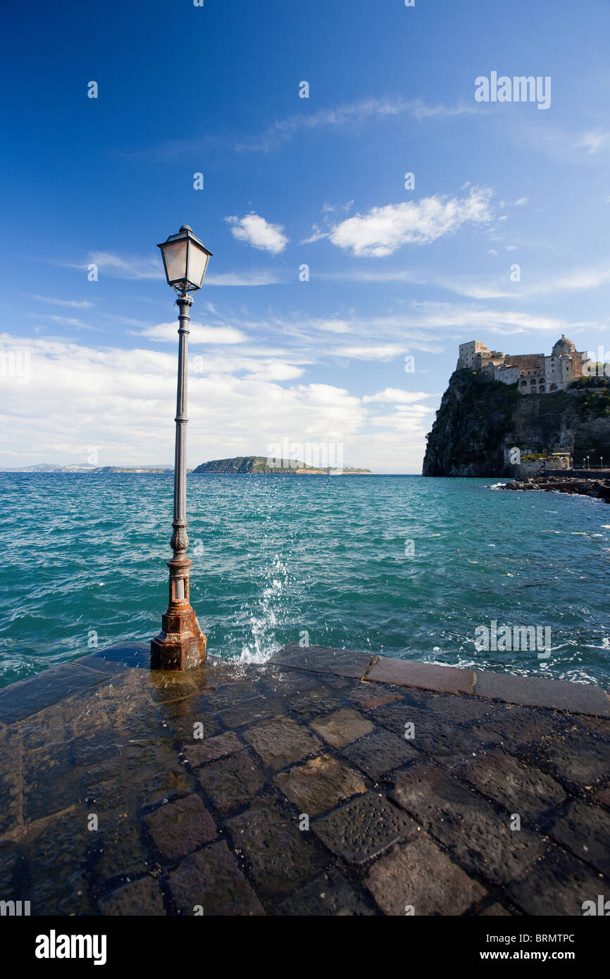 Italy, gulf of naples, campania, ischia island. Ischia Ponte and the Aragonese Castle, the ...