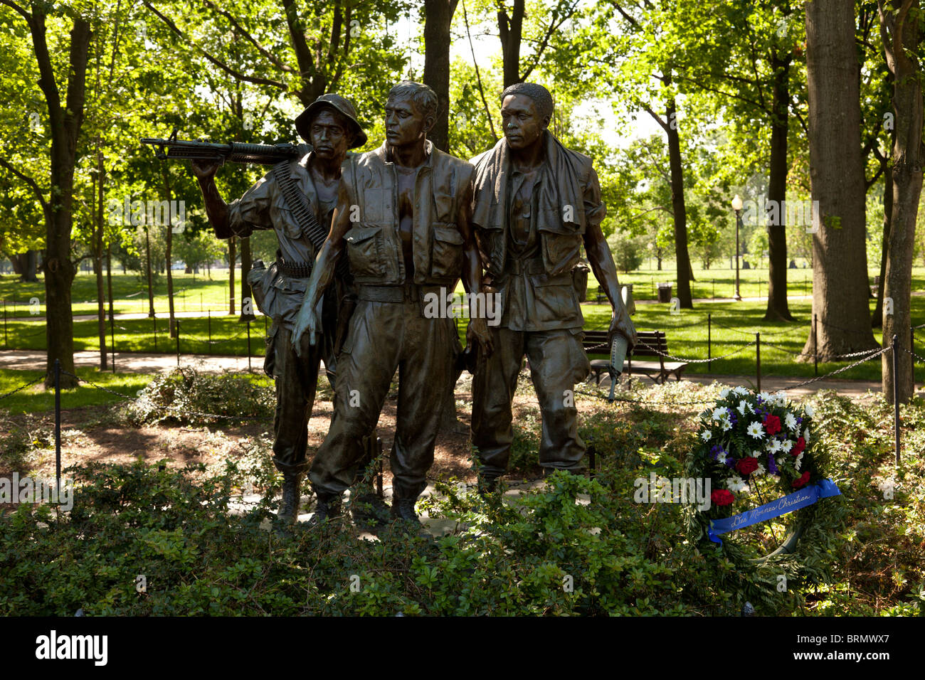 A bronze statue,The Three Soldiers (sometimes called The Three ...