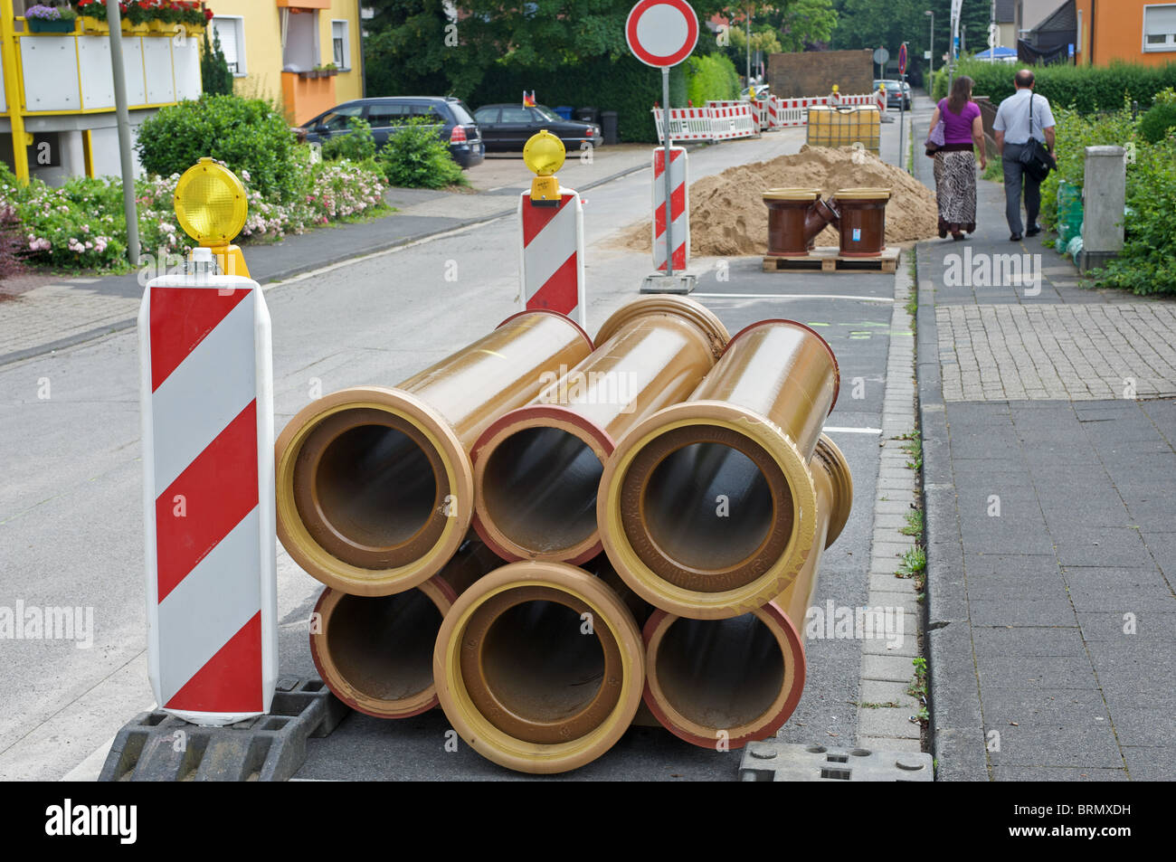 New sewerage pipes waiting to be laid Stock Photo - Alamy
