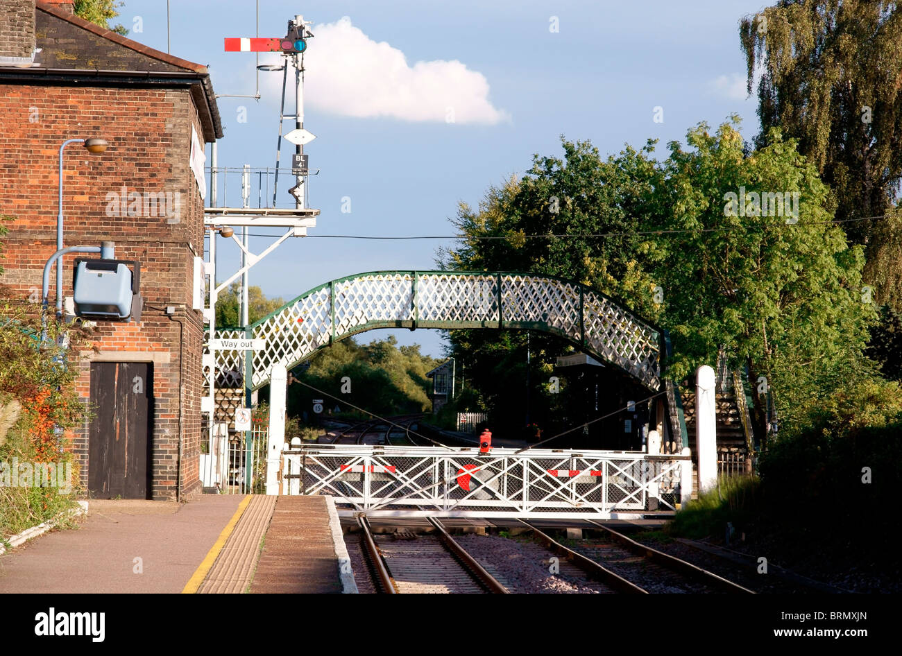 Brundall railway station, level crossing and footbridge Stock Photo - Alamy
