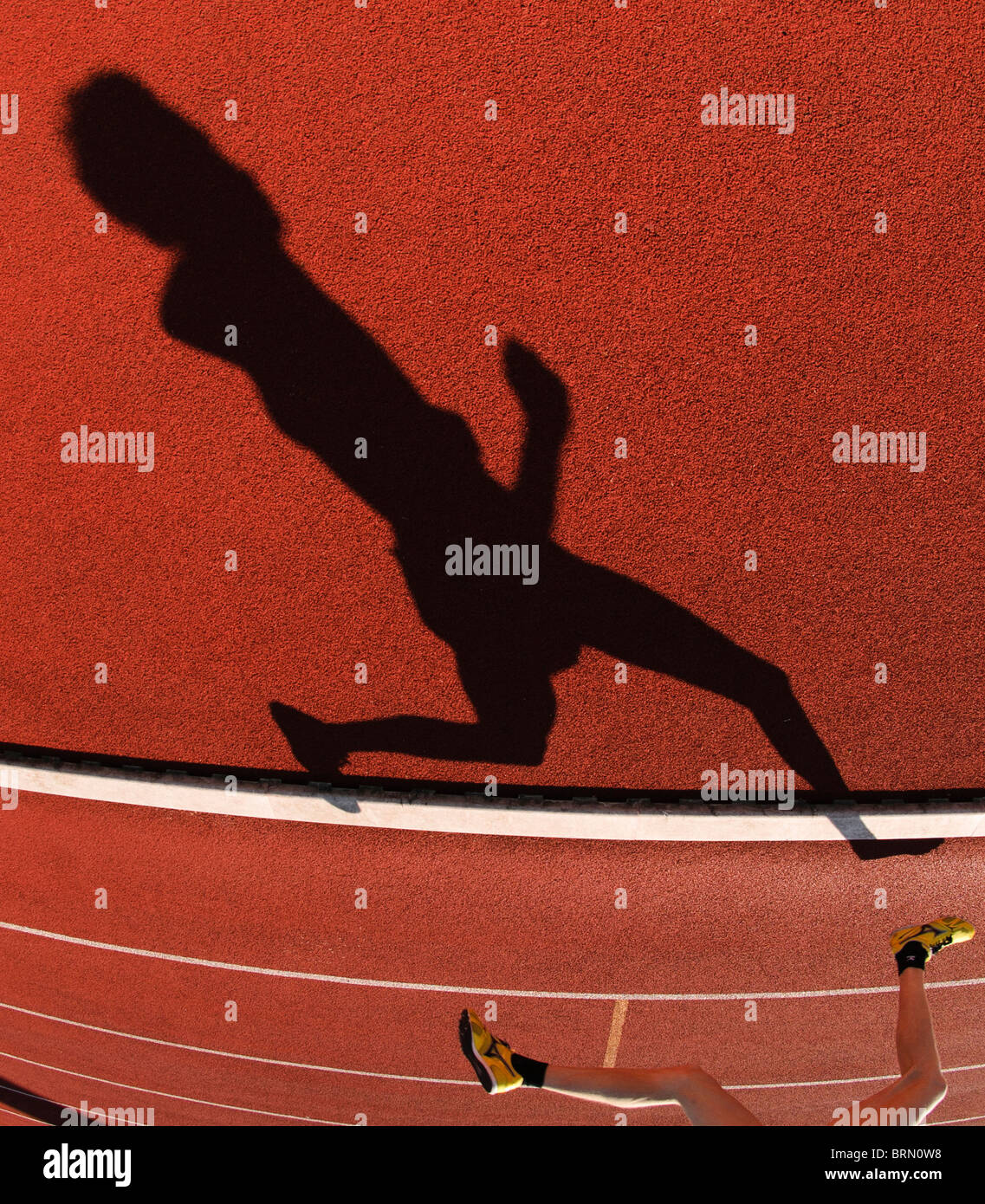 shadows of runners during 800m race during outdoor track and field ...