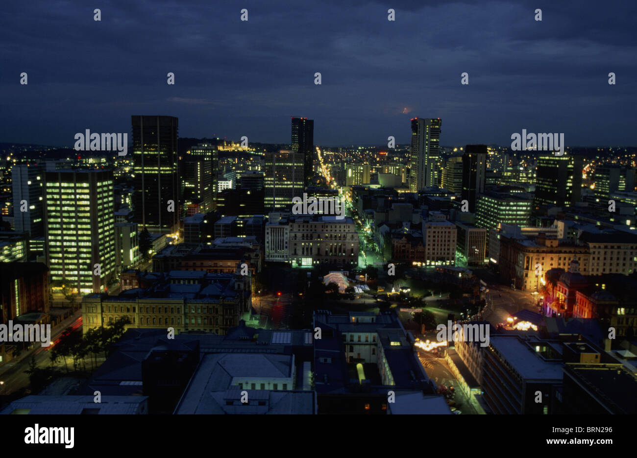 A Pretoria City view at night with Church Square in front of the ...