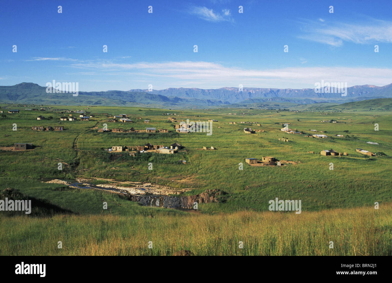 Injasuti Kwazulu Natal showing rural lands with scattered Zulu huts and ...