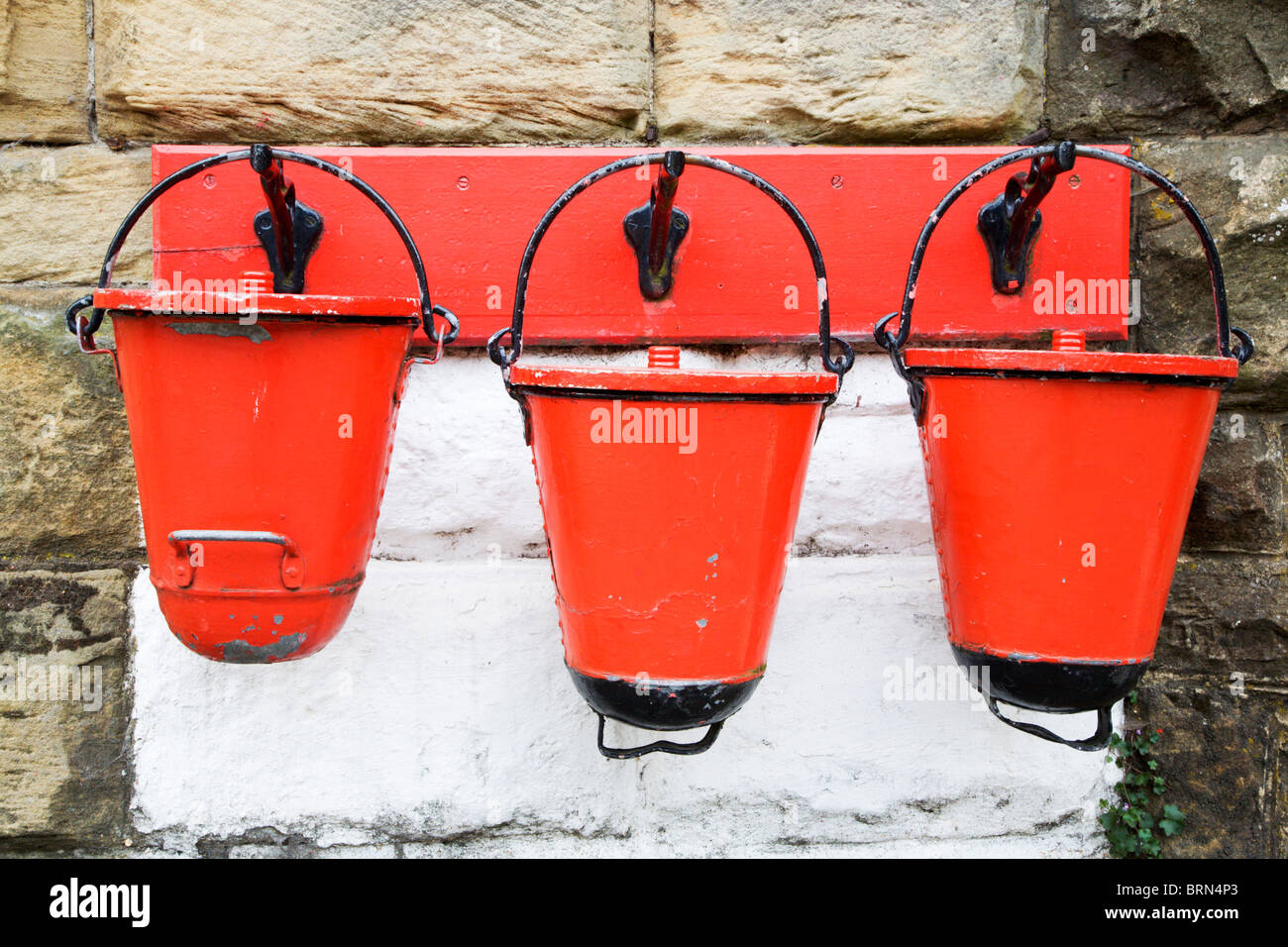 Bright Red Fire Buckets at Goathland Station North Yorkshire England ...