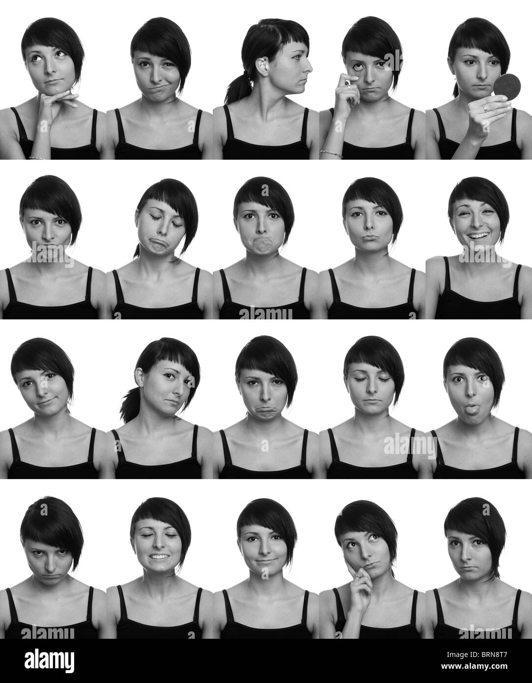 The thousand faces of the actor. Useful facial expressions over white ...