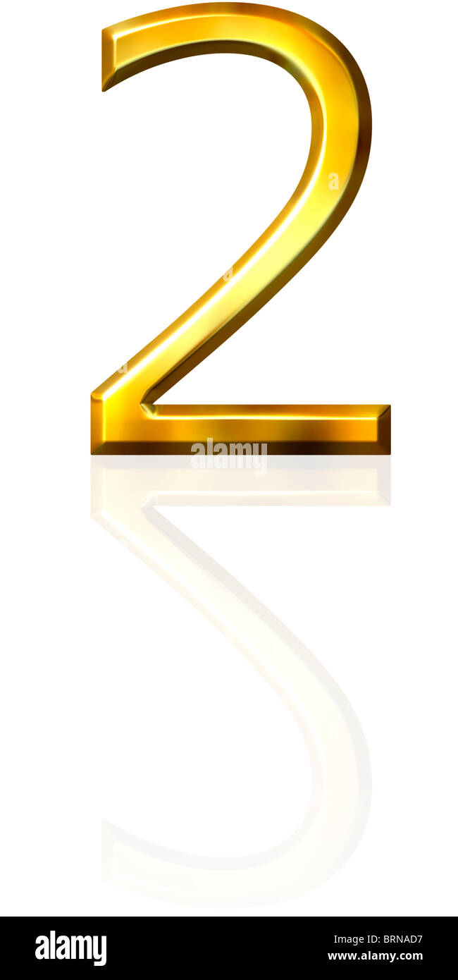 3d golden number 2 with reflection Stock Photo - Alamy