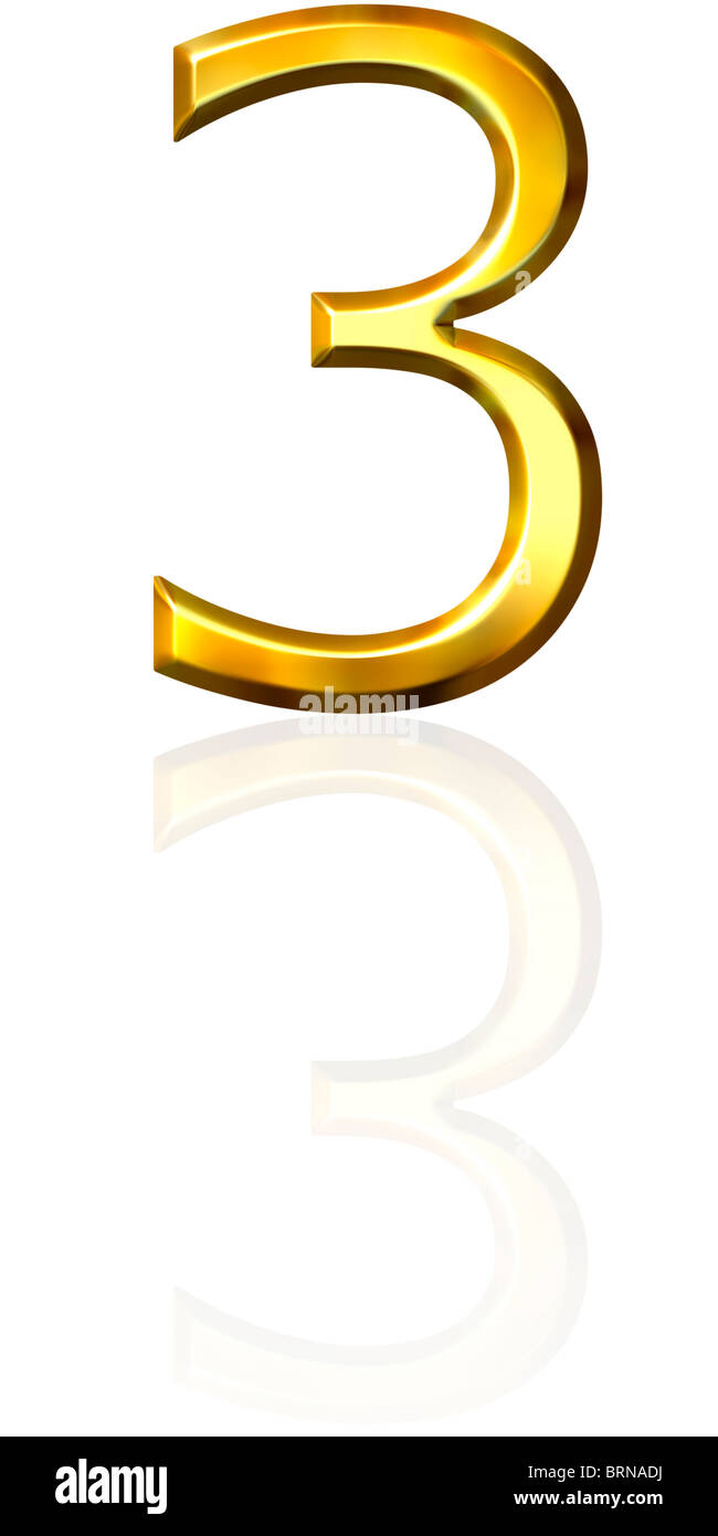 3d golden number 3 with reflection Stock Photo - Alamy
