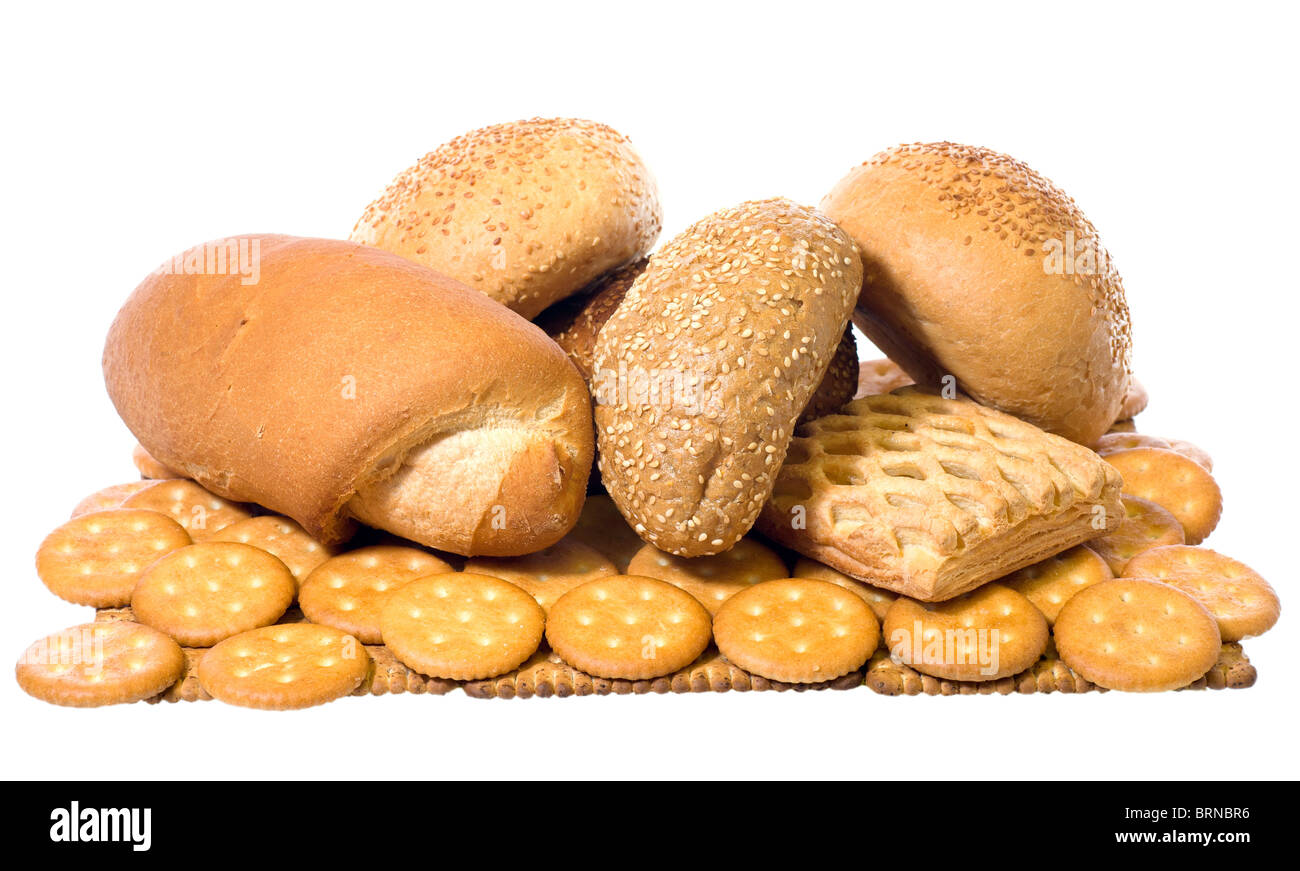 small roll pikelets and biscuits isolated on white background Stock ...