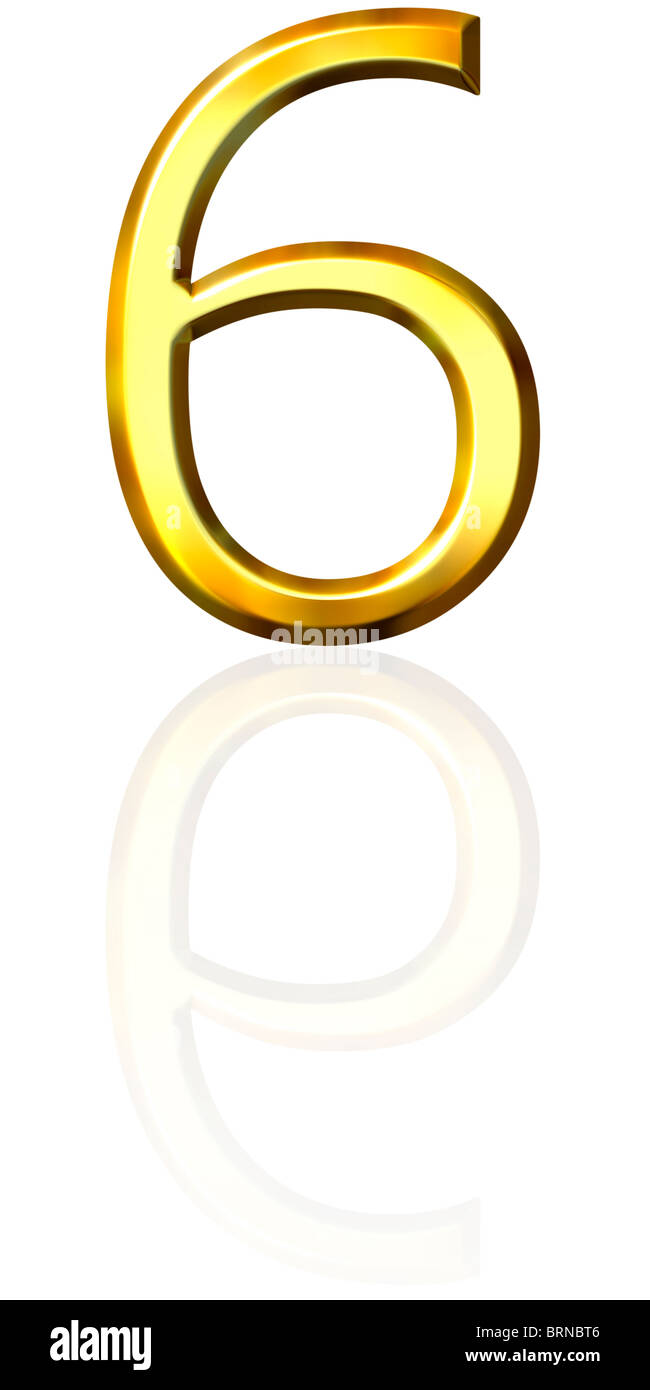 3d golden number 6 with reflection Stock Photo - Alamy