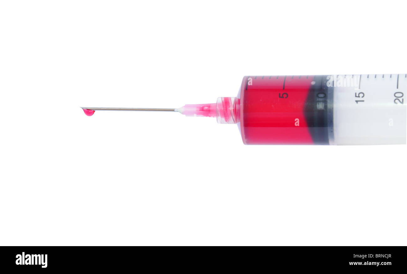 Synergine with needle and blood inside, isolated on white with clipping ...