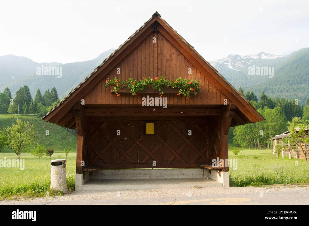 Alpine Bus Stop in Slovenia Stock Photo - Alamy