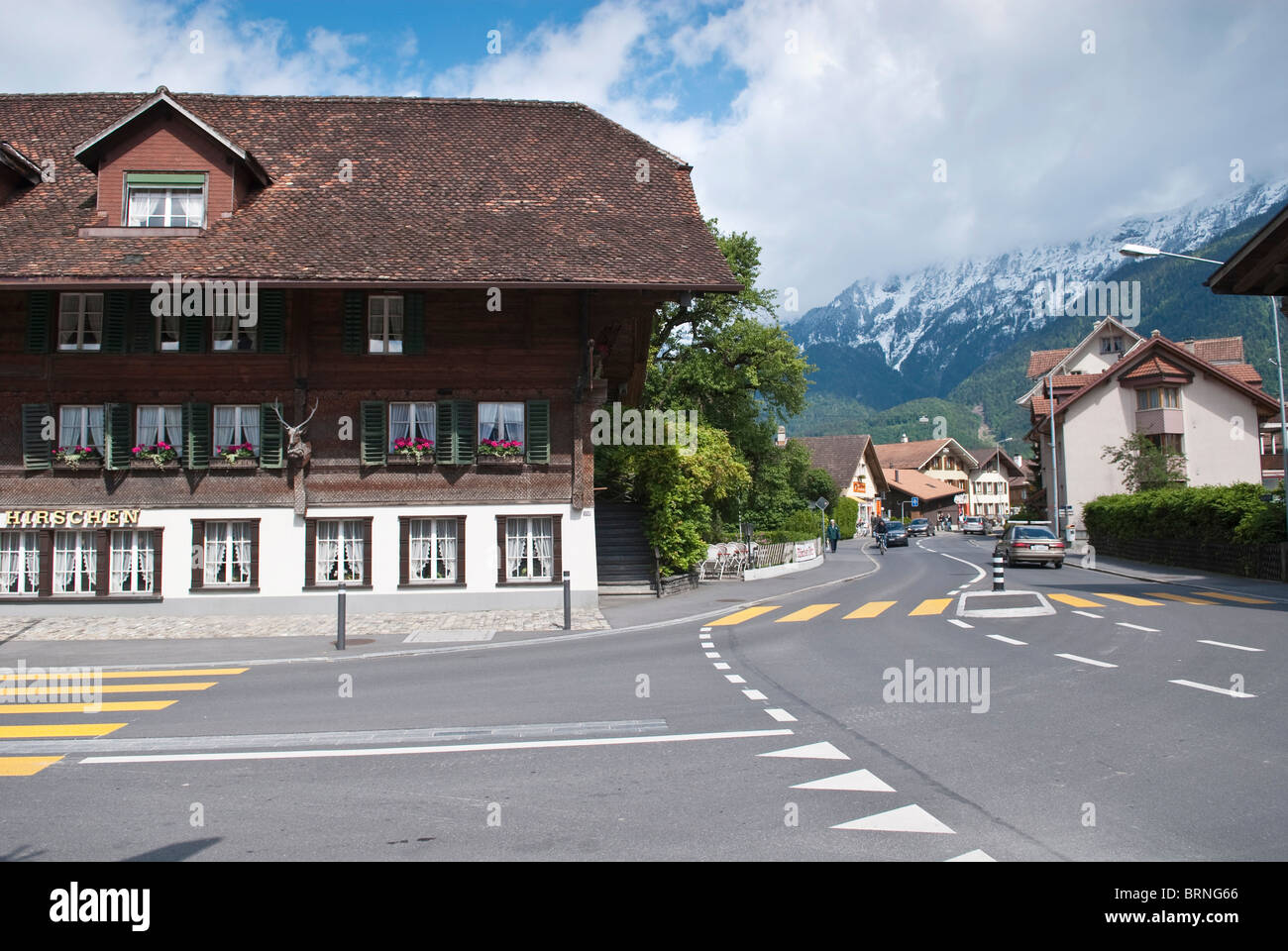 Street in Interlaken, Swiss Alps Stock Photo - Alamy
