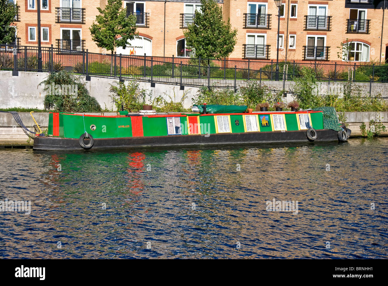 Barge on a river Stock Photo - Alamy