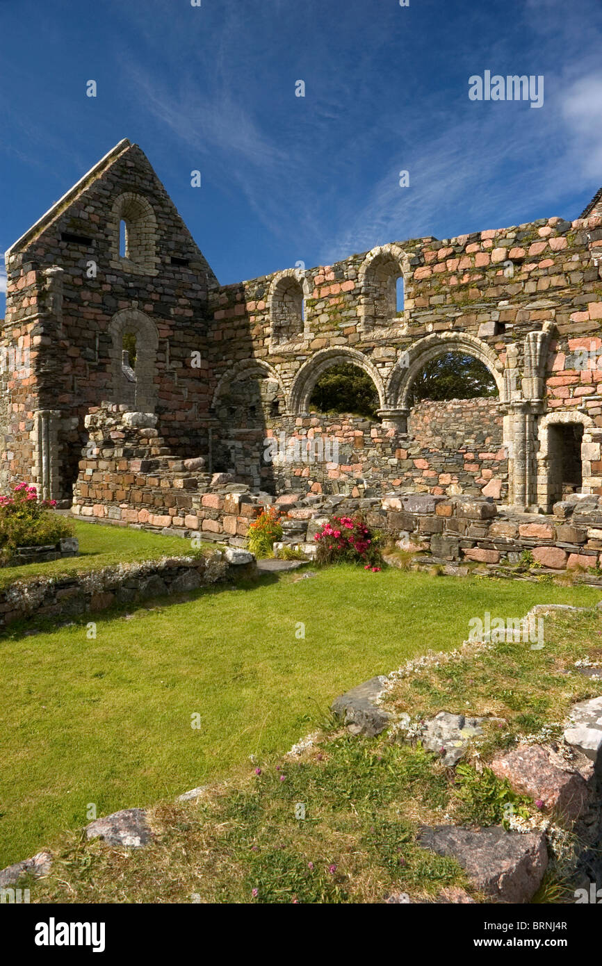 The ruins of a church on the Isle of Iona in the Inner Hebrides off the ...
