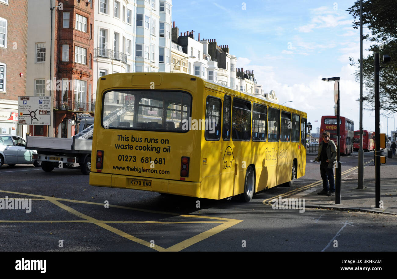 The Big Lemon bus which runs on fuel made from waste cooking oil in ...