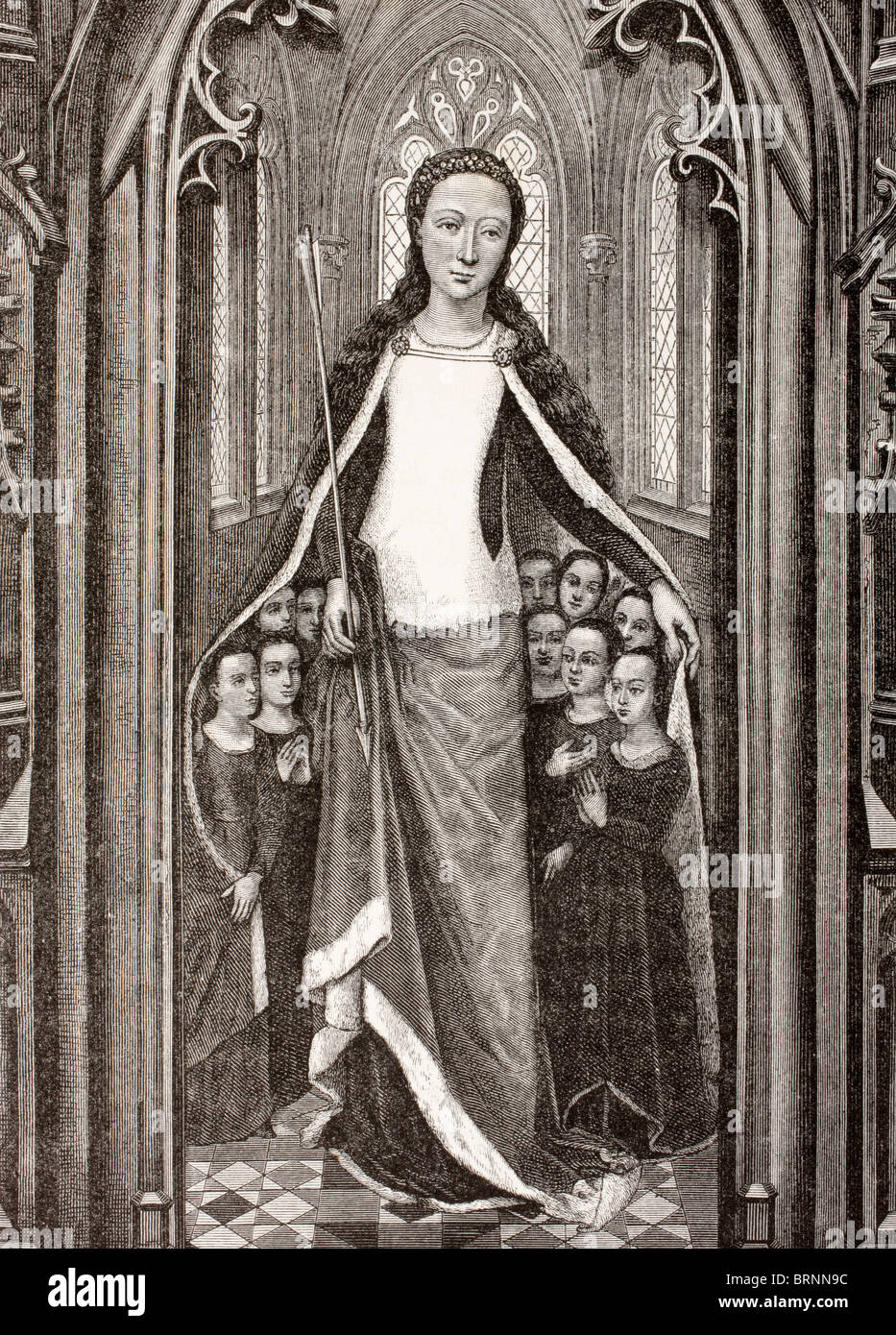 Saint Ursula holding an arrow, the symbol of her martyrdom, and ...