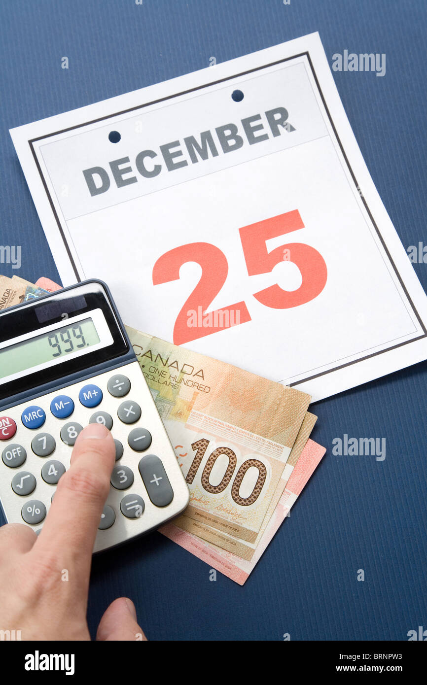 Calendar Christmas day and canadian dollar, concept of holiday shopping ...