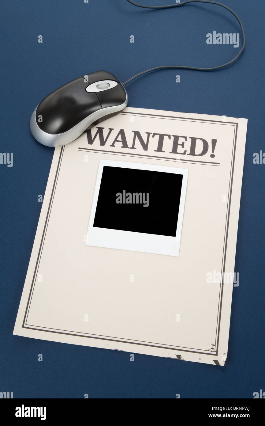 computer mouse and wanted poster, online searching Stock Photo - Alamy