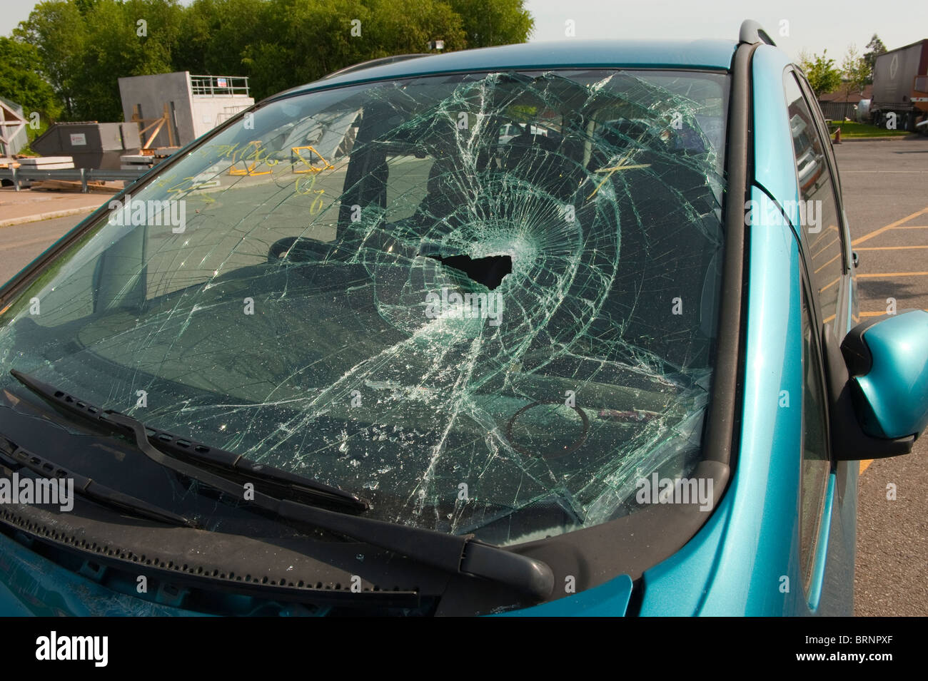 Smashed car windscreen from pedestrian Road Traffic Accident Stock ...